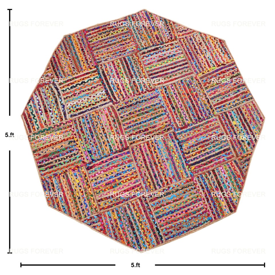 Red Octagon Kilims Hand Braided Cotton Jute Area Rug Living Room ...