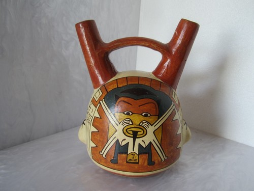 BEAUTIFUL ORIGINAL NAZCA POLYCHROME VESSEL – MYTHICAL BEING & TROPHY ...