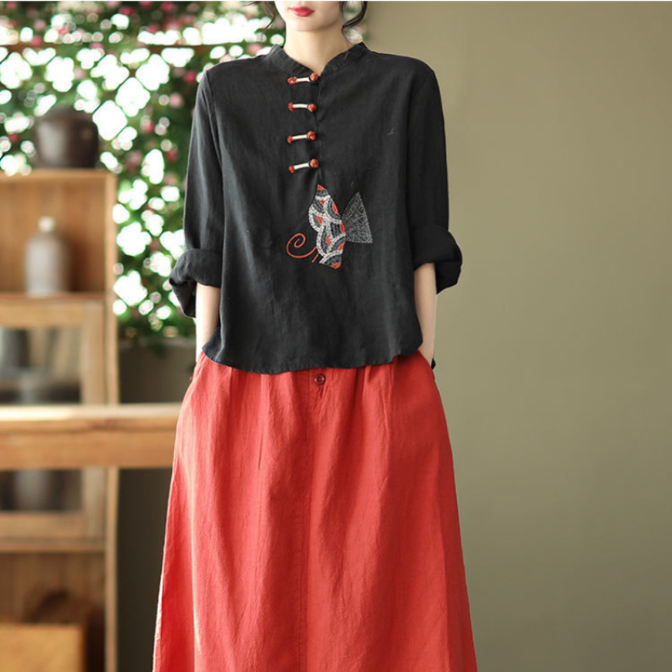 Ethnic Women Embroidery Cotton Linen T-shirts Casual Tops Blouse Retro ...