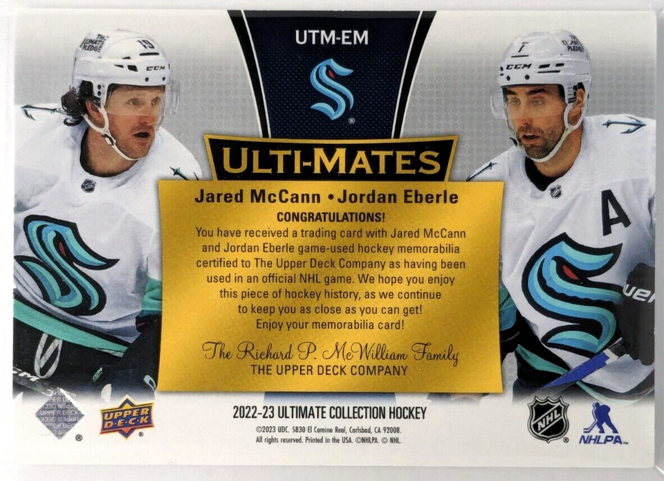 Jordan Eberle Jared McCann 2022-23 Upper Deck Ultimate Jersey Patches ...