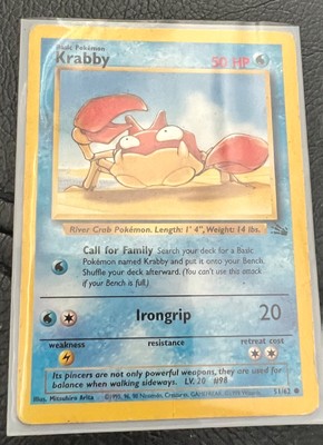 Pokemon Krabby Fossil RARE Card 1995 1999 51/62 | eBay