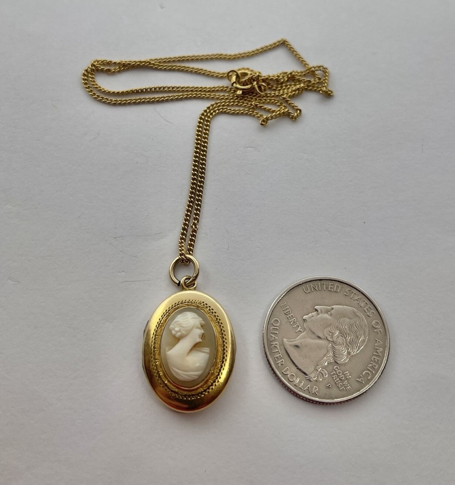 Vintage Carved Oval Cameo Goldtone Locket Pendant Necklace 18” | eBay