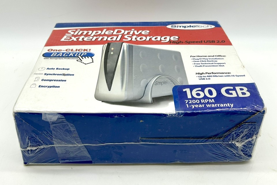 Brand New Simpletech Simple Drive External Hard Drive Storage USB 160GB Sealed | eBay