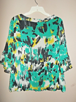 Apostrophe Womens Stretch Semi-Sheer Lined Blouse 3/4 Sleeves Ruffled ...