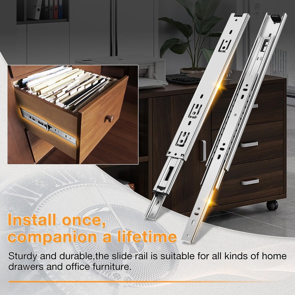 1 Pair Full Extension Drawer Slides Side Mount 10 12 14 16 18 20 22 24 ...
