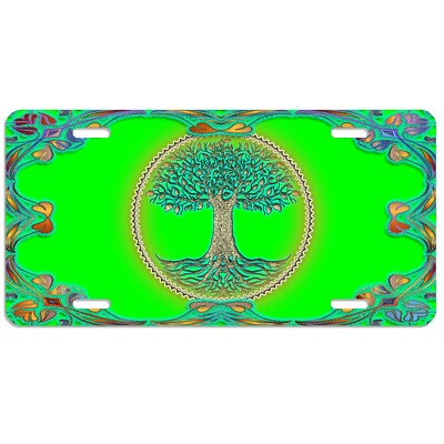 Tree of life art vanity aluminum license plate multi & green, car truck ...