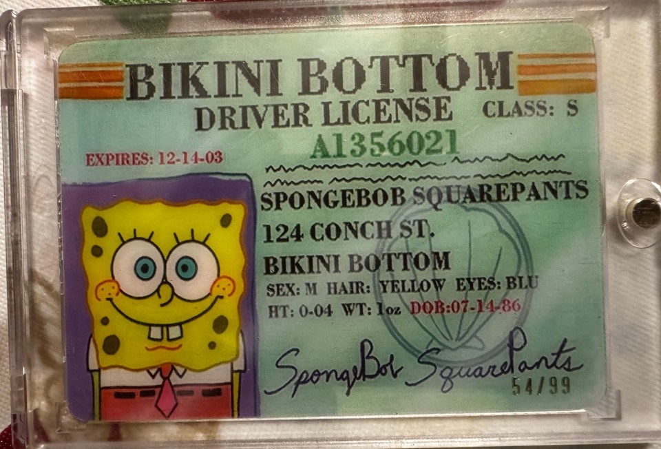2025 Topps Chrome SpongeBob Wallet Bikini Bottom Driver License SSSP SW ...