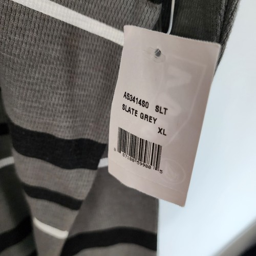 NWT VOLCOM XL Gray Black Striped Thermal Waffle Crew Neck Long Sleeve ...