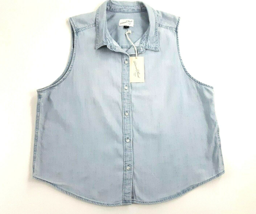 Universal Thread Womens Denim Shirt Sleeveless L Button Front Light ...