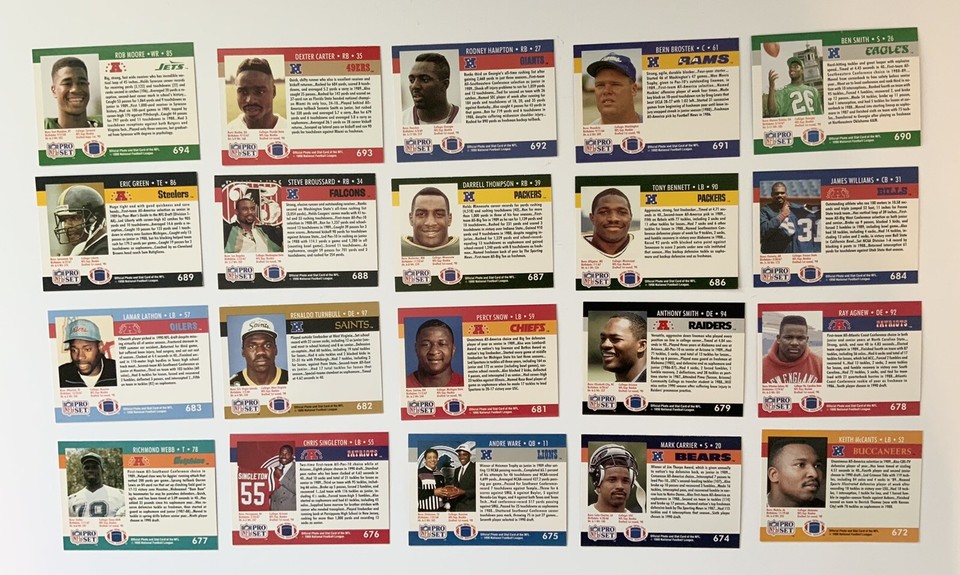 Set Of 20; 1990 DRAFT,FIRST ROUND; NFL Pro Set; NO Marks Or Creases ...