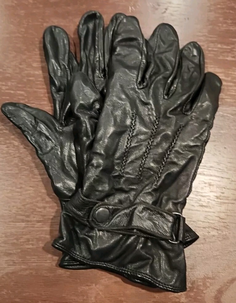 Danier Black Polished Leather Fleece Thinsulate Lined Gloves Men's US M ...