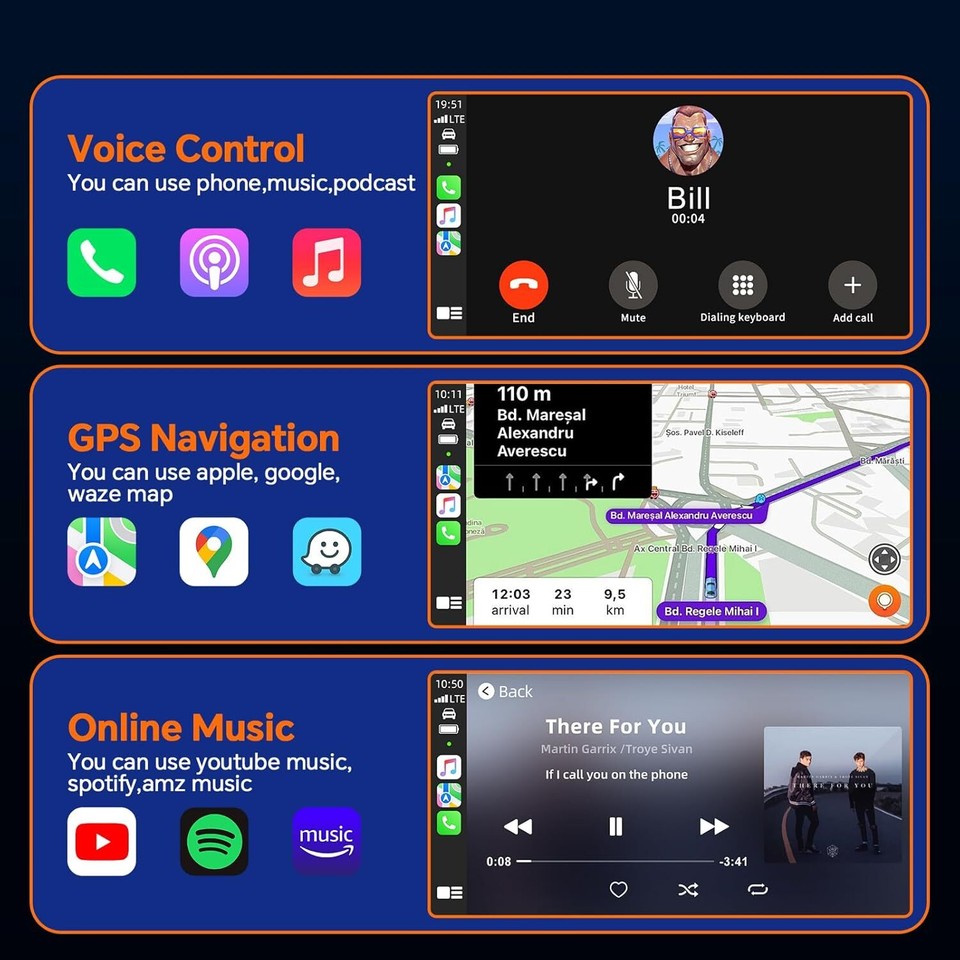 2 in 1 5Ghz WiFi USB Type-C Wireless Android Auto Adapter Apple CarPlay ...