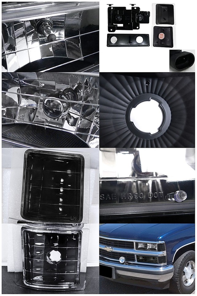 For 94-98 Chevy C/K C10 Pickup Silverado Black Headlights+Bumper Corner ...