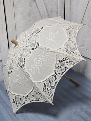 Small Cotton Lace Parasol Natural Ivory Color Wood Handle Umbrella ...