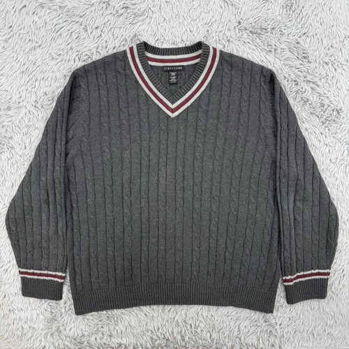 Structure Sweater Men’s XXL Gray Tennis Cable Knit Old Money Academia ...