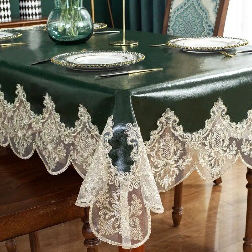 European Waterproof Table Cloth Dining Table with Lace PU Coffee Table ...