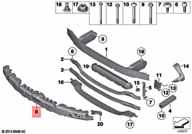 BMW 5 F10 Front Bumper Impact Absorber 51117200707 Genuine for sale ...