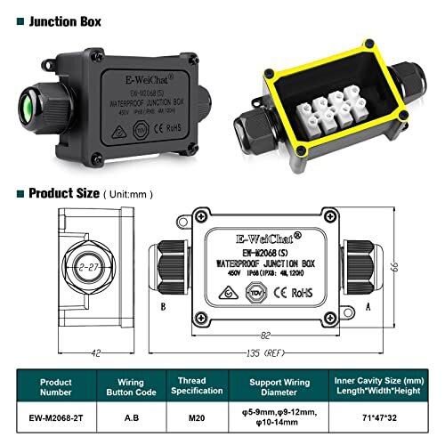 Waterproof Junction Box IP68 Outdoor Junction Box 2 PCS 2 Way Plug Line ...