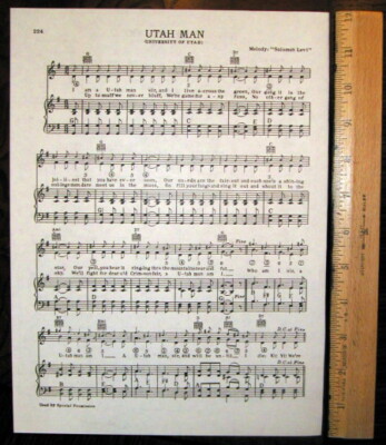 UNIVERSITY OF UTAH Vintage Song Sheet c 1938 "Utah Man" Original | eBay