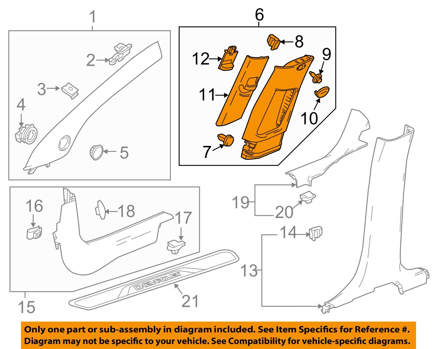 GM OEM 17-20 Trax Pillars, Rocker Floor Interior Trim-Upr Ctr Plr Trim ...