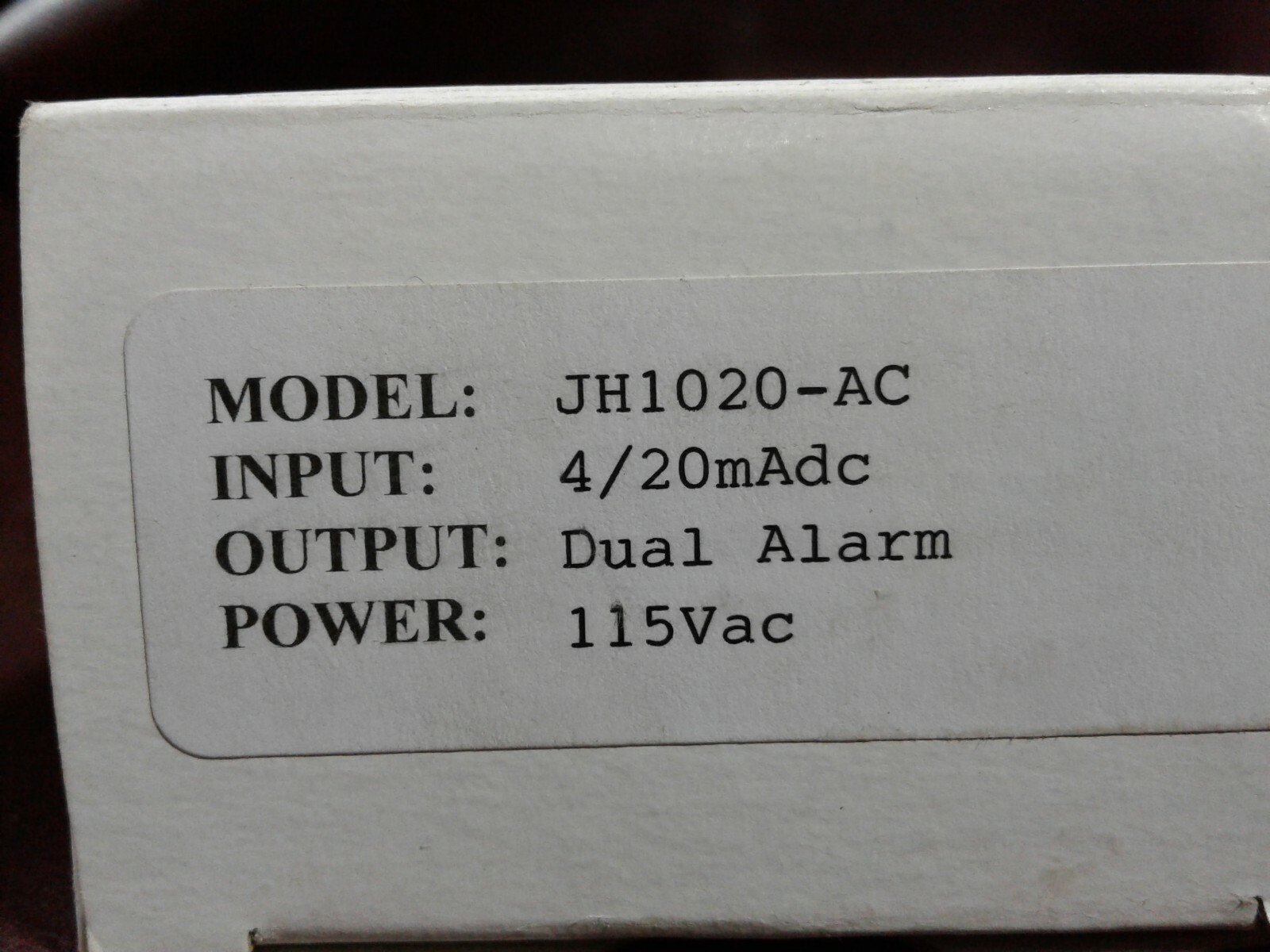 JH TECHNOLOGY JH1020-AC. Input 4/20mAdc 115VAC 2.5W - DC Input Dual ...