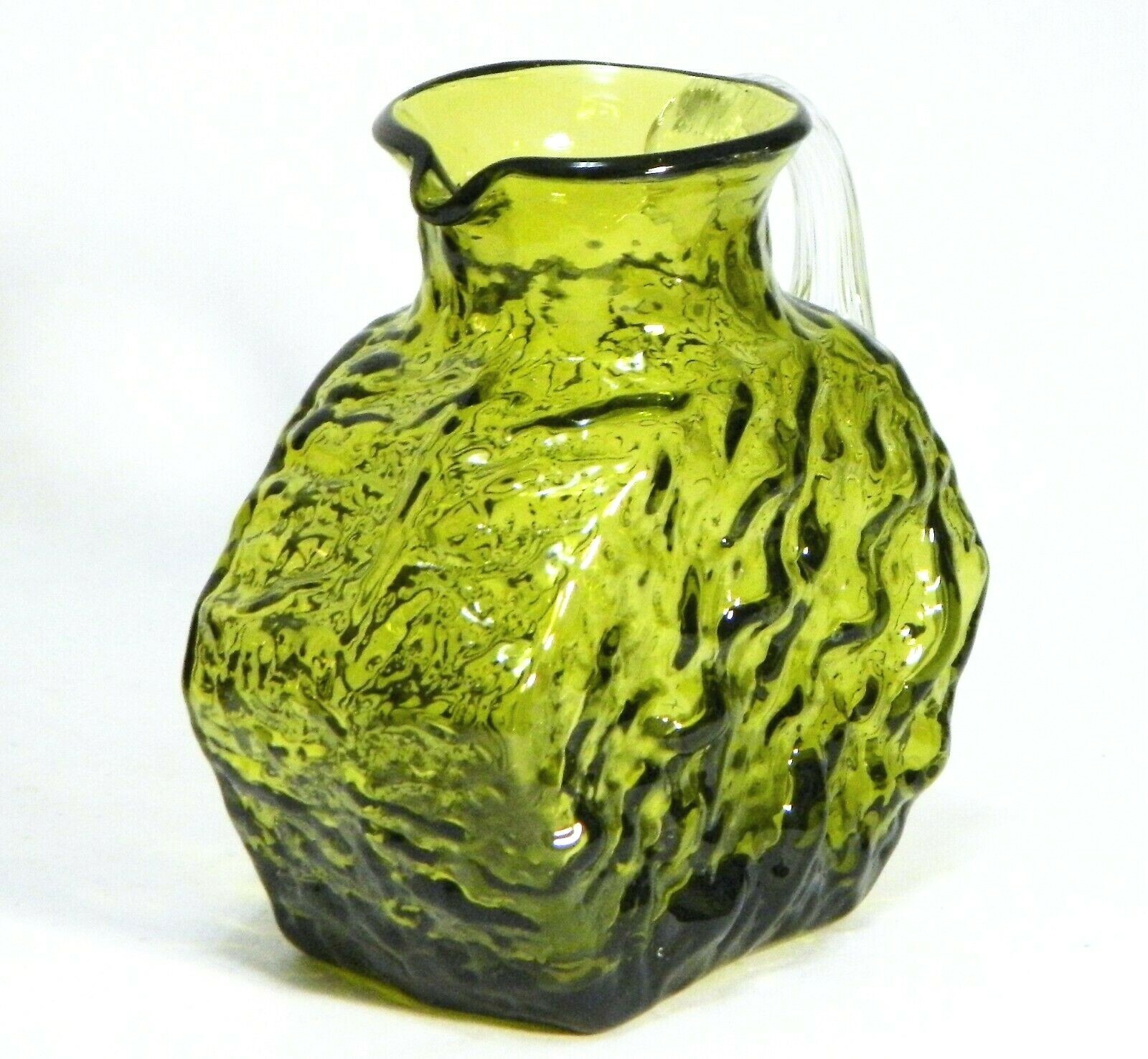 Vintage Pilgrim Art Glass Square Pitcher Crinkle Green | eBay