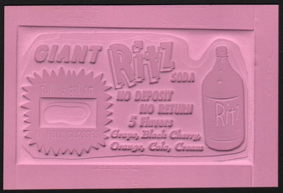 Vintage printers plate RITZ SODA with bottle pictured unused new old ...