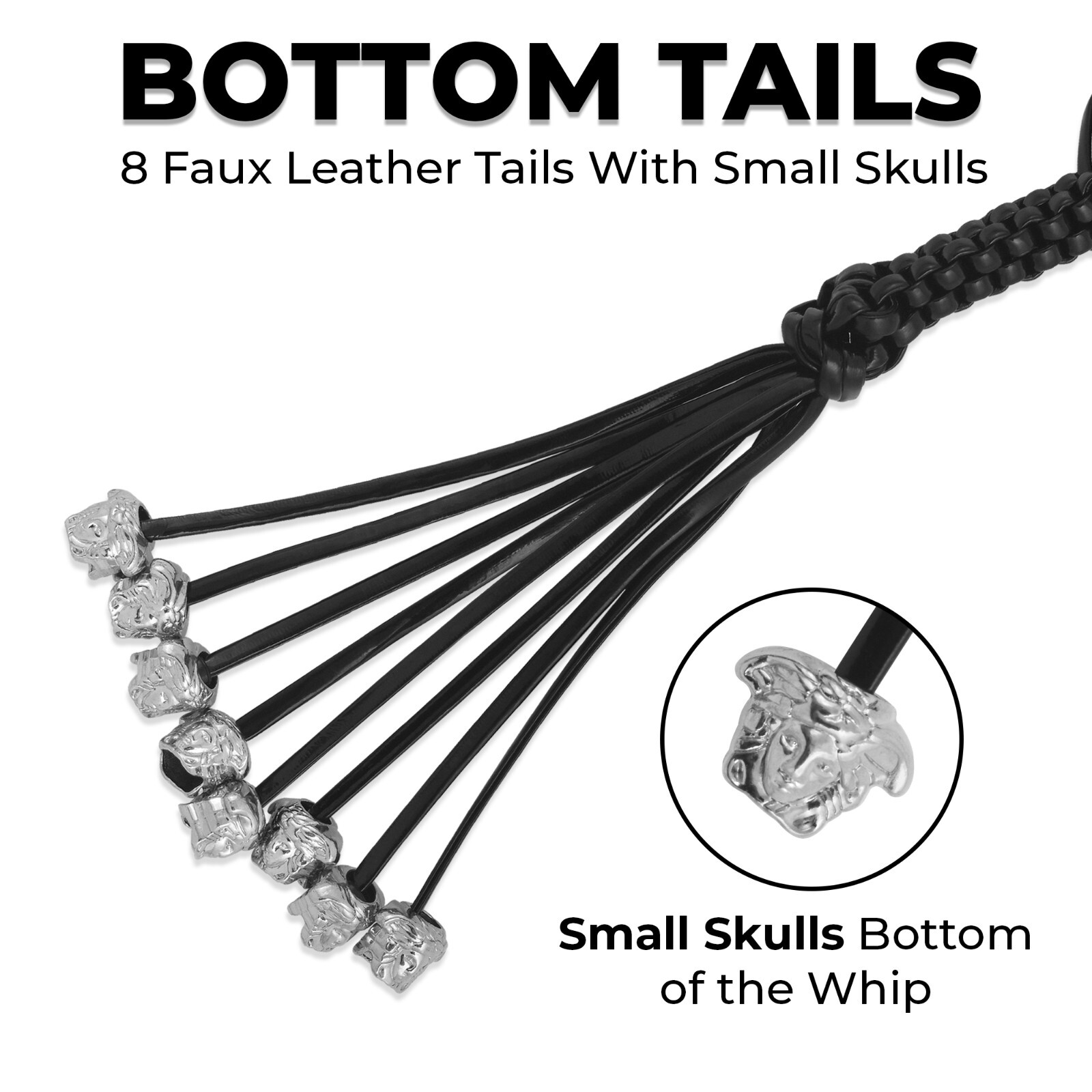 Motorcycle Whip Leather Biker Whip Get Back whip Metal Skulls 42" BLACK ...