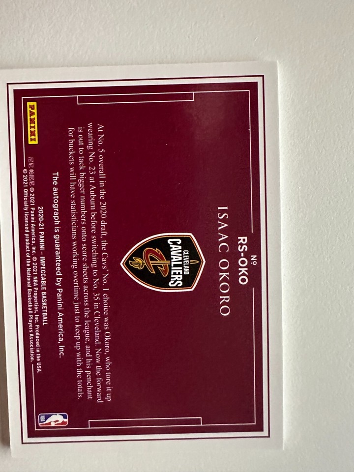 2020-21 Panini IMPECCABLE ISAAC OKORO RC AUTO /99 CAVALIERS | eBay