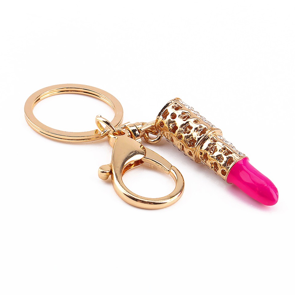 Makeup Lipstick Keyring Rhinestone Purse Bag Charm Pendant Keychain ...