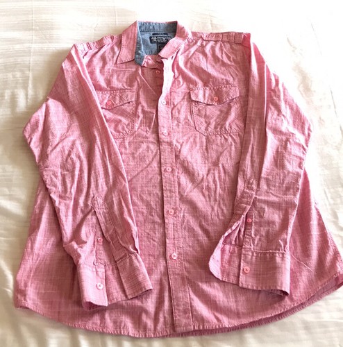 AMERICAN RAG mens stretch pink long sleeve button collared shirt pocket ...