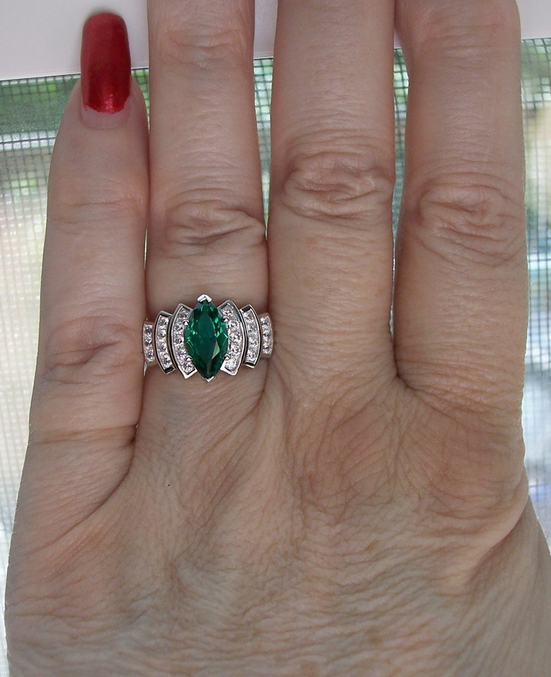Marquise Simulated Emerald CZ Ring Stair Step Design 925 Sterling ...