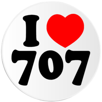 I Love 707 - 10 Pack Circle Stickers 3 Inch - Area Code Santa Rosa ...