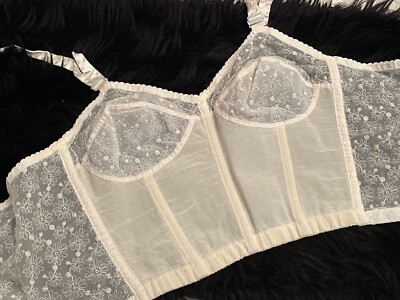 Vtg 36B WARNERS Embroidered DAISY Lace Longline Bustier Pointy Bra Top ...