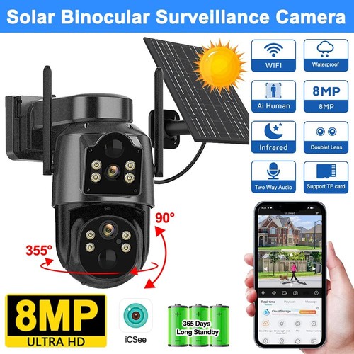 8MP Solar PTZ Camera Outdoor Dual Lens WiFi Solar Panel Security Camera ...