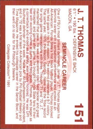 1990-91 Florida State Collegiate Collection Multi-Sport Card #151 J.T ...