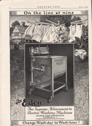 1923 GILLESPIE EDEN WASHING MACHINE LAUNDRY HOME DECOR CLOTHESLINE AD ...