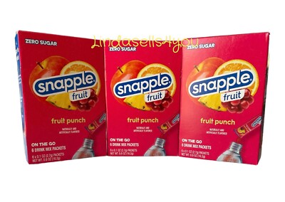 SNAPPLE FRUIT PUNCH 3 Boxes Zero Sugar Singles On The Go Drink Mix 18 ...