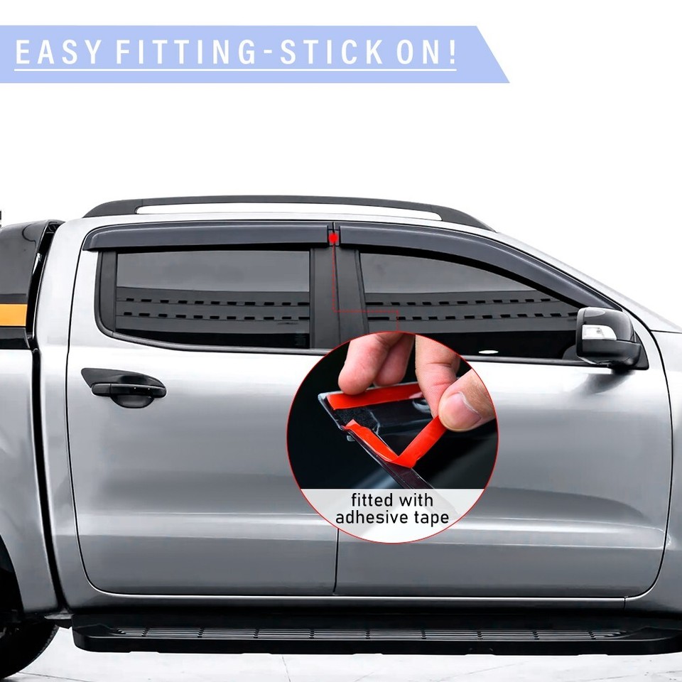 Wind Deflectors Window Sun Visor Smoke Tinted for Ford Ranger 2012-2023 ...