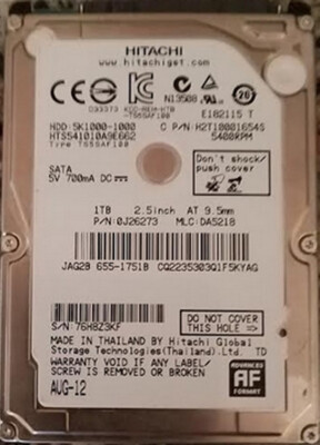 HITACHI 1 TB 2.5" 5400 RPM SATA HD LAPTOP DRIVE TESTED GOOD FAST ...