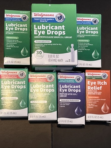 Walgreens Moisturizing Lubricant Eye Drops 0.5oz Lot Of 7 Diff Boxes 4/ ...