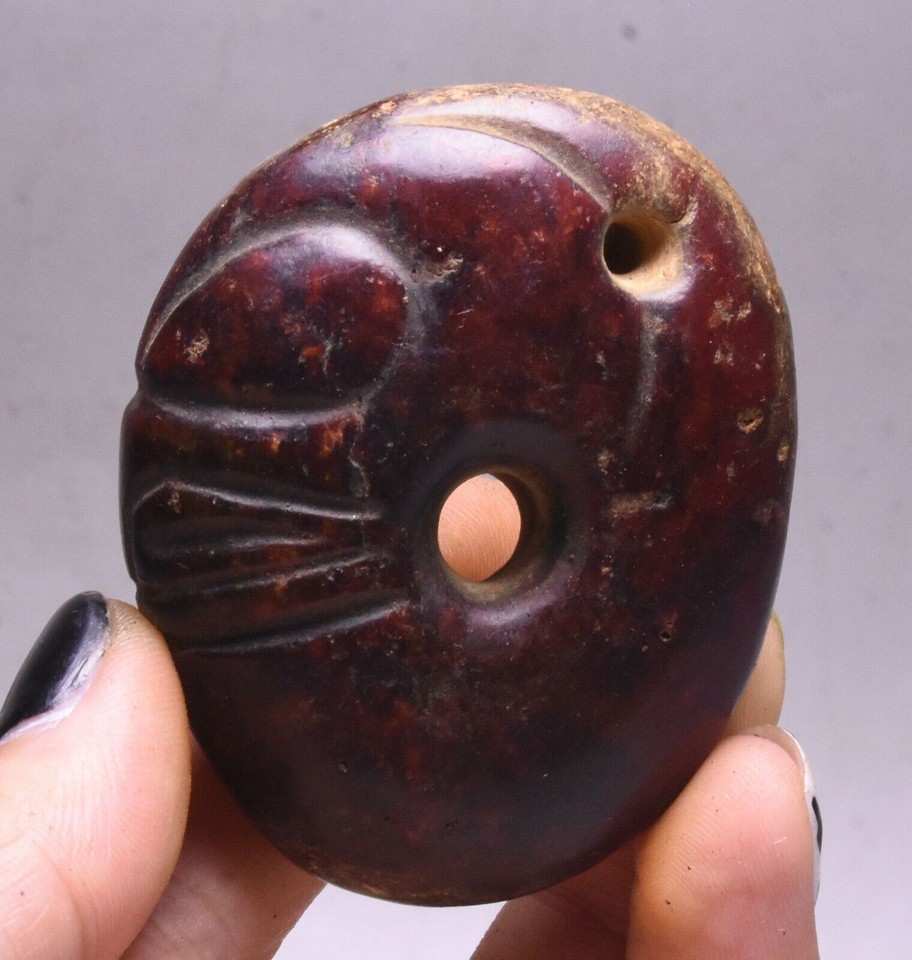6cm Hongshan Culture Old Jade Carving Sun-god Face Yu Pig Dragon Amulet ...