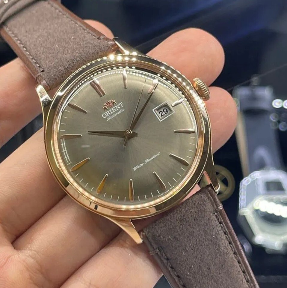 Orient RA-AC0P04Y30B Bambino Classic Automatic Analog Brown Suede Strap ...