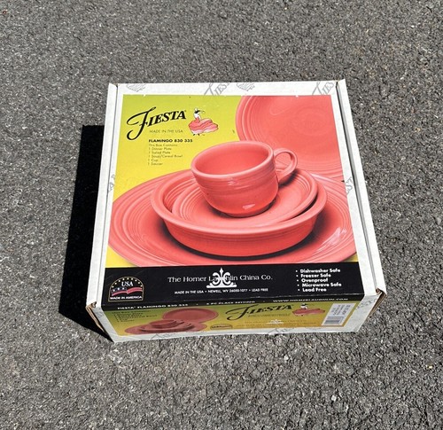Fiestaware FLAMINGO 5 Pc Place Setting Dinner Salad Plate Soup Bowl Cup ...