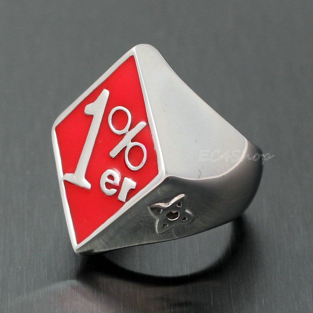 Men 1%er Outlaw Motor Biker One Percenter Ring Red Enamel Punk ...