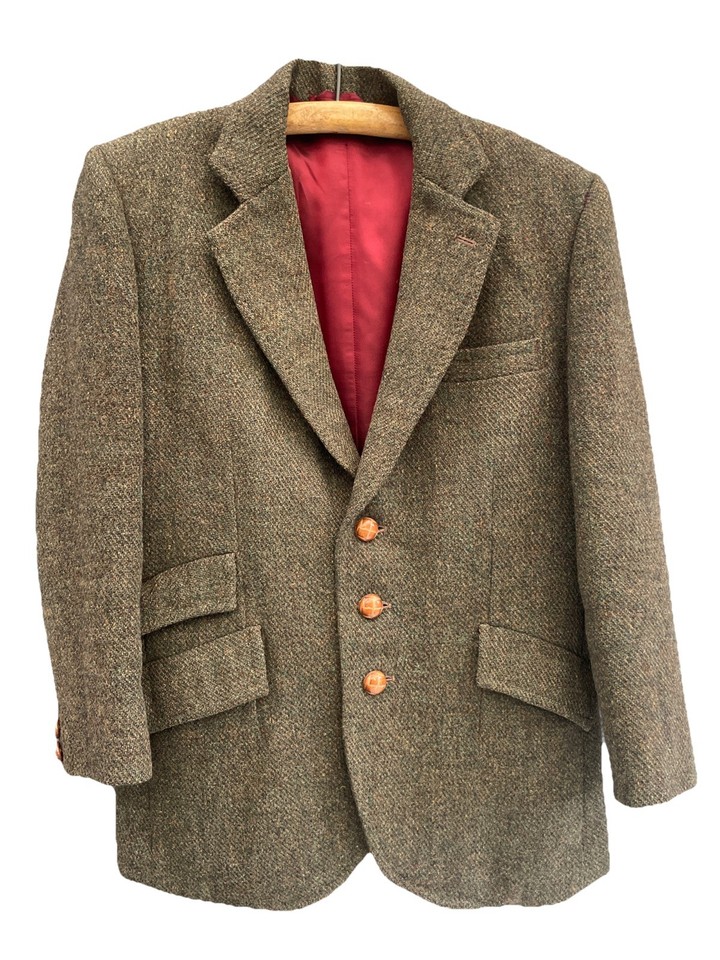 Harris Tweed Hacking Jacket Men Green Herringbone Country Riding Blazer ...