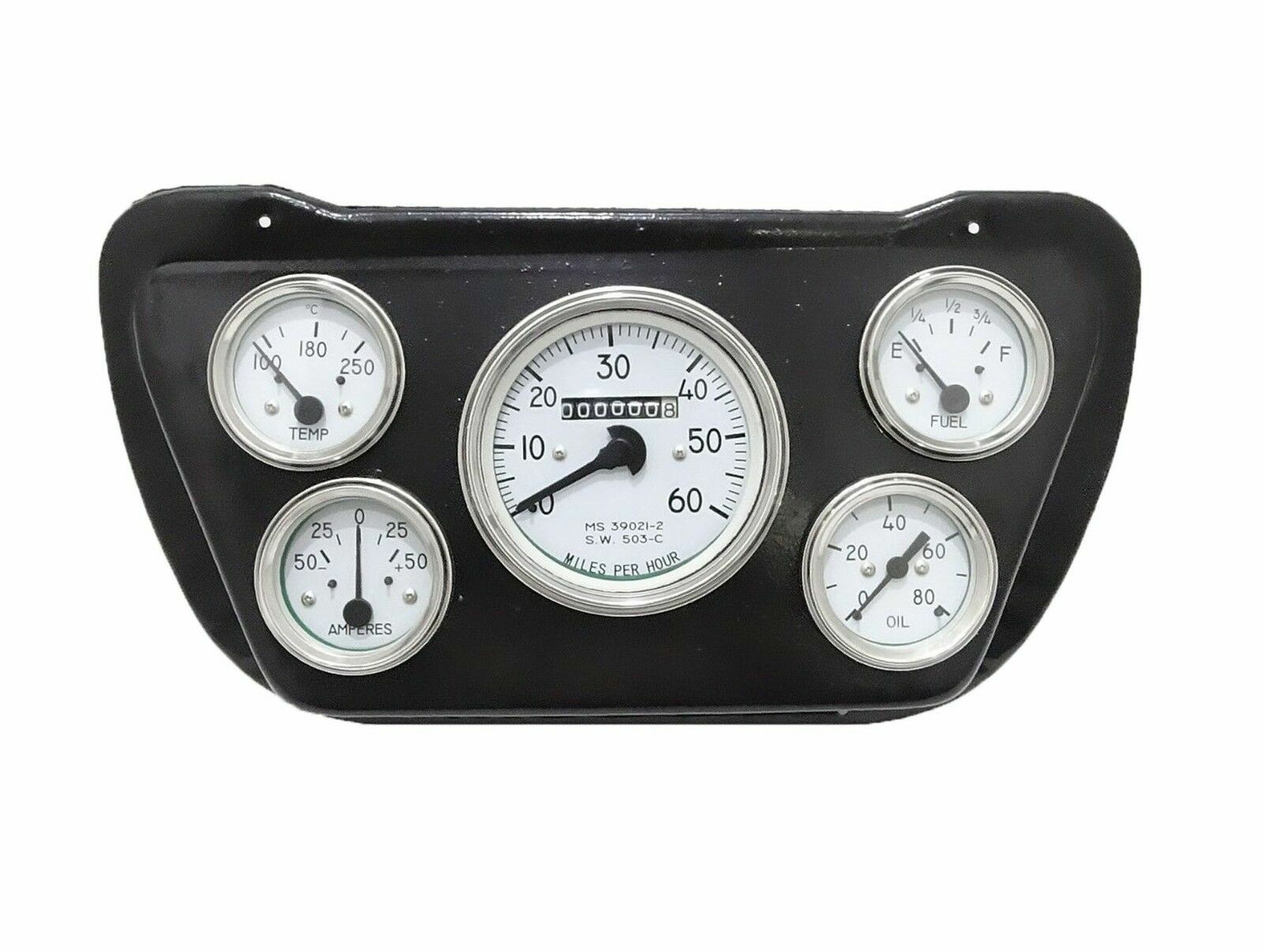 Complete White Face Speedometer Mounting plate steel Black For Willys ...