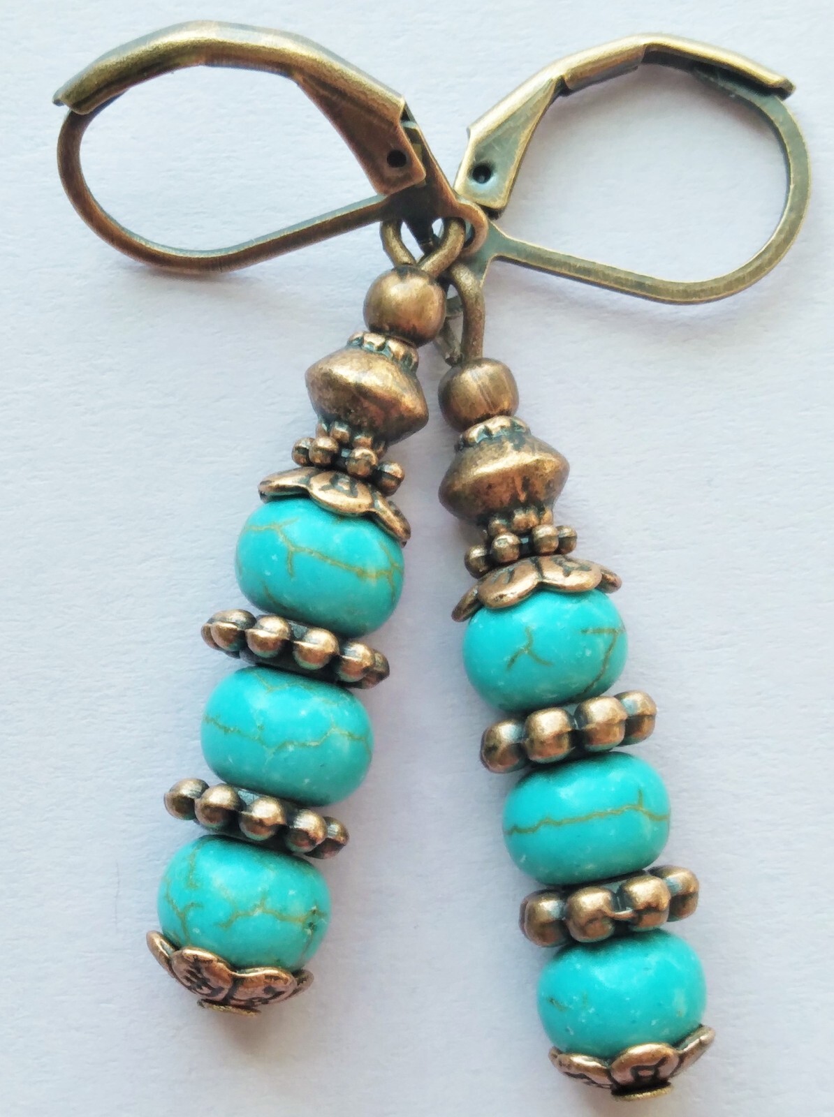 BLUE HOWLITE small roundels drop earring COPPER LEVERBACK artisan xx | eBay