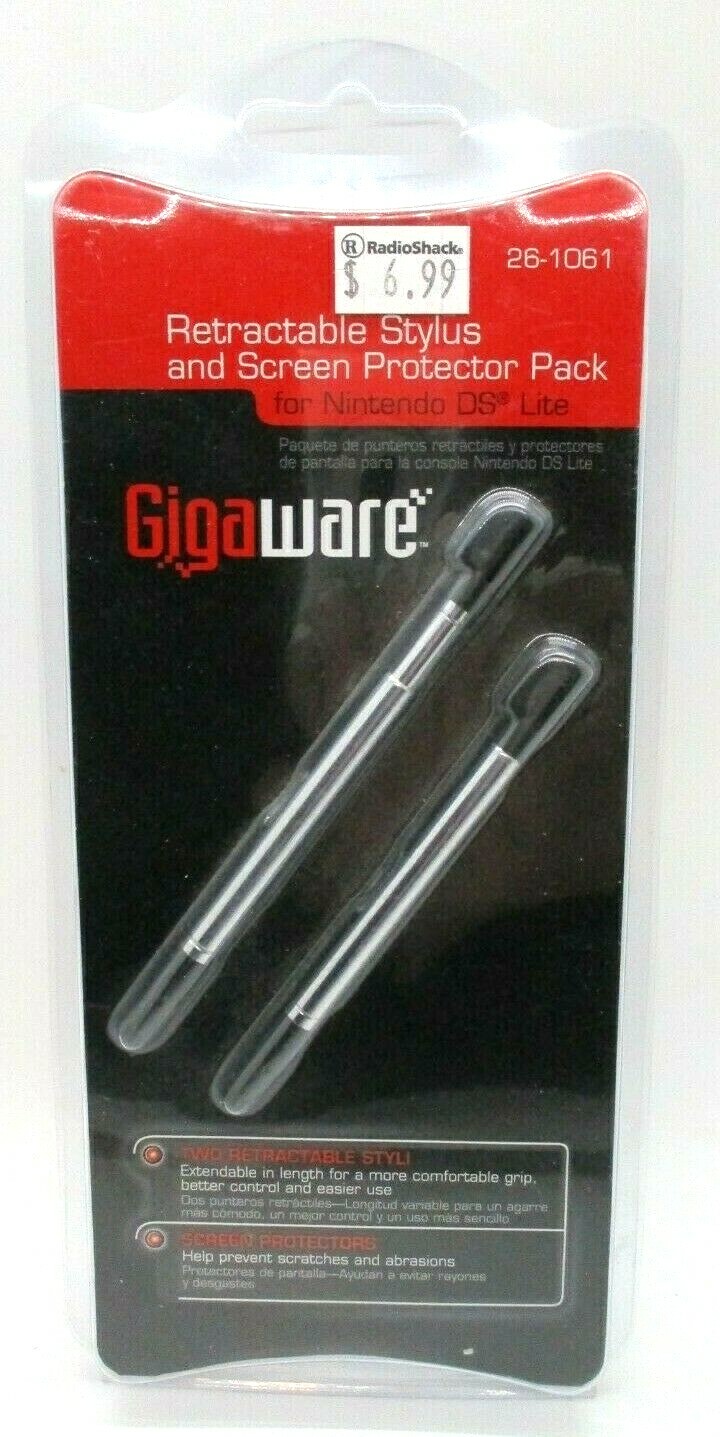 Nintendo DS LITE Retractable BLACK Stylus Pen x2 +PROTECTOR Gigaware ...