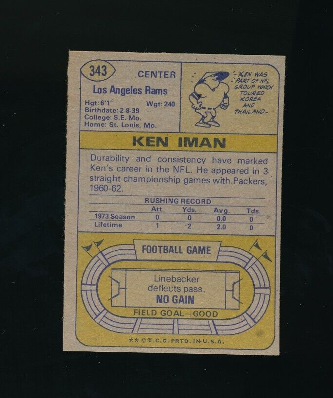 1974 Topps #343 Ken Iman signed auto autograph crisp blue sharpie swsw6 ...